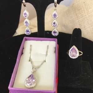 Jewelry | Natural Purple Amethyst Cz Sterling Silver Set | Poshmark
